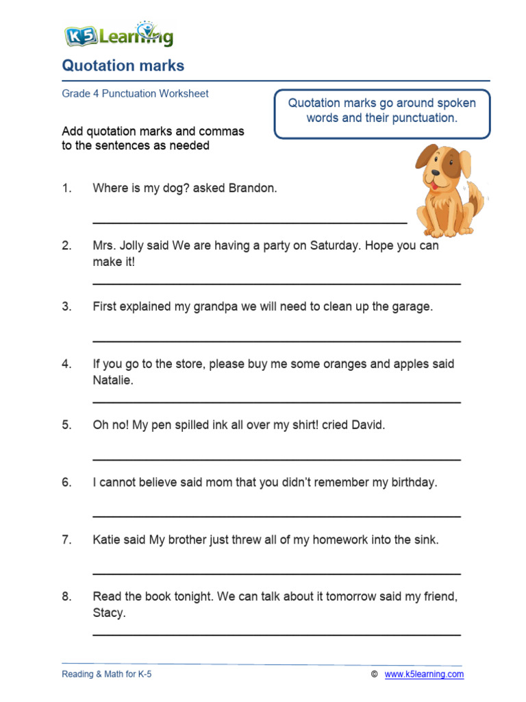 Worksheetsgrammargrade 4 Quotation Marks A PDF | PDF | Punctuation ...