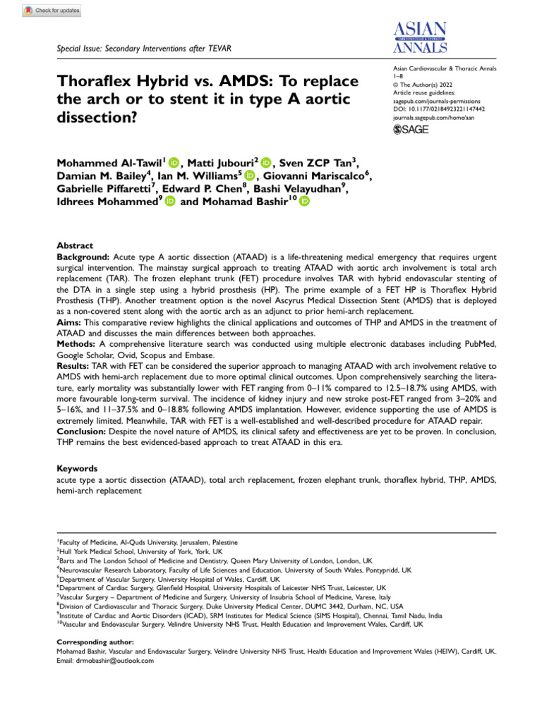 Al Tawil - 2022 - Thoraflex Hybrid Vs Amds To Replace The Arch or To ...