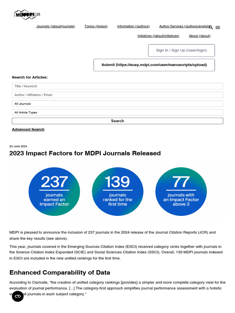 2023 Impact Factors For MDPI Journals Released - Publicat Pe 20 Iunie 2024 | PDF | Materials ...