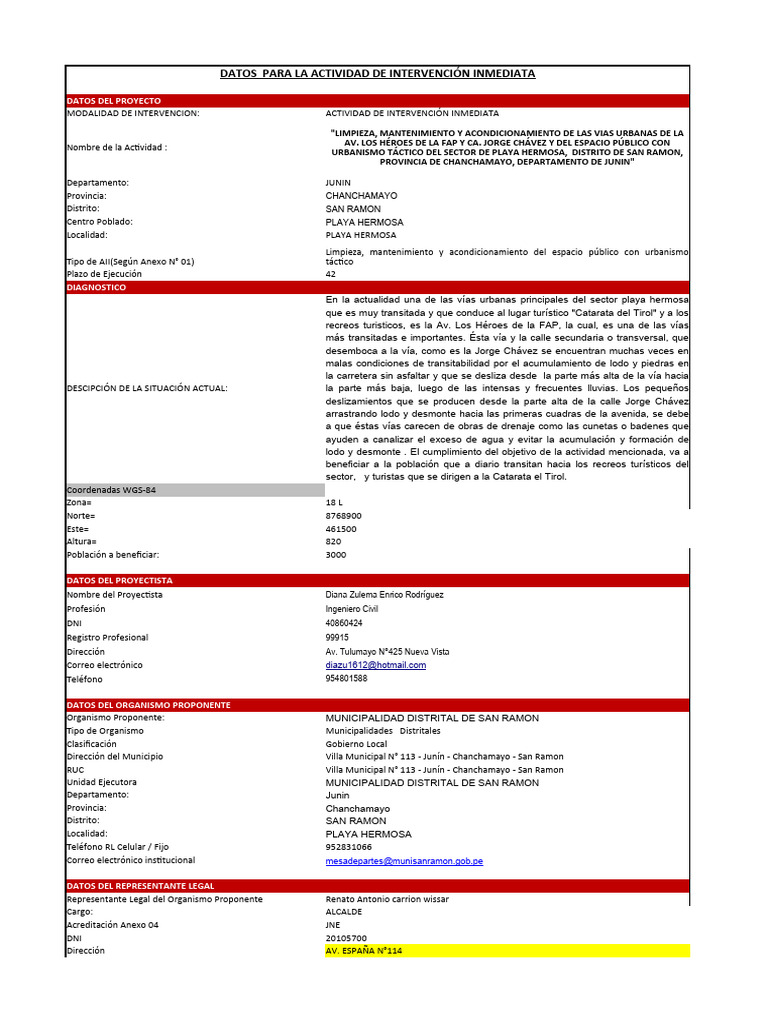 Ficha Técnica San Ramon | PDF | Presupuesto