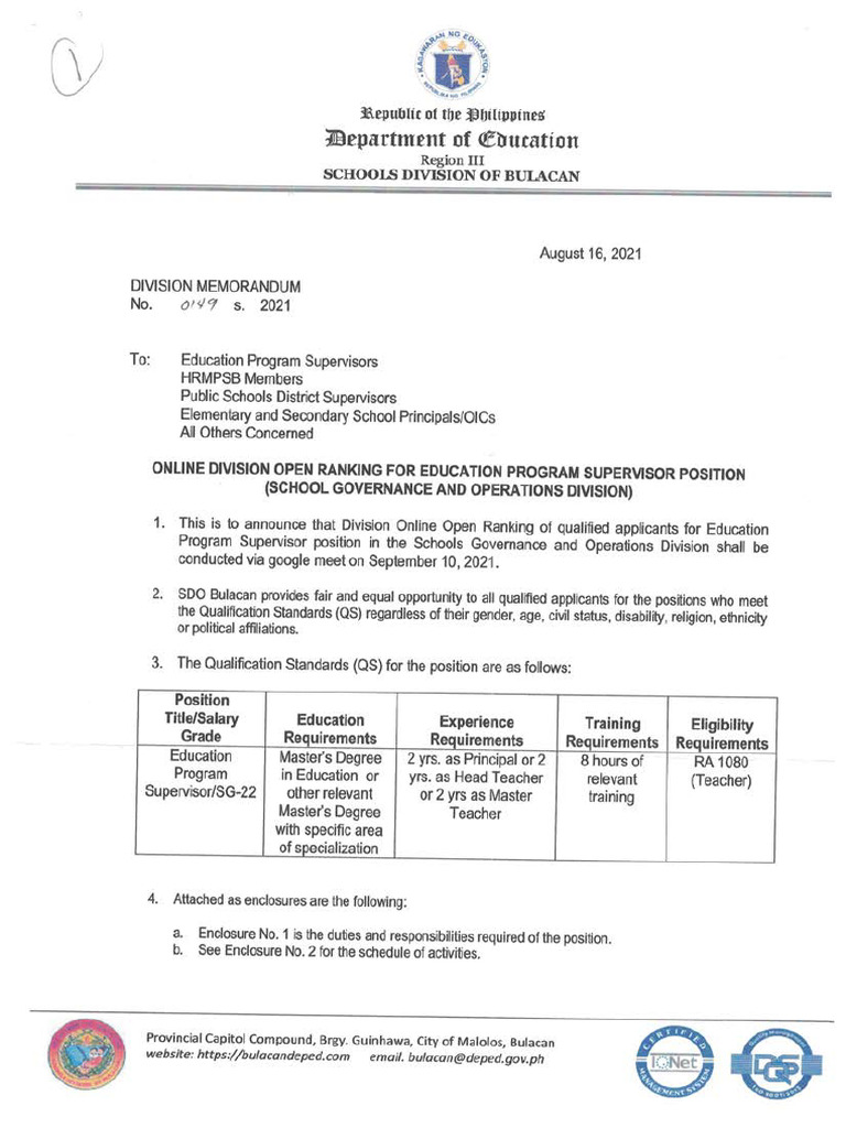 Div Memo No 149 S 2021 | PDF