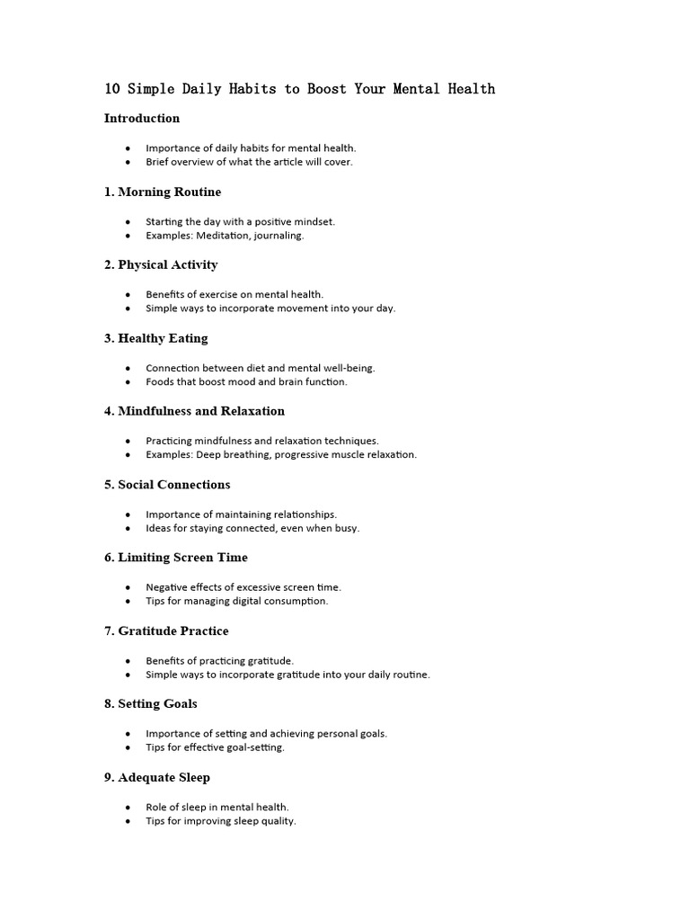 10 Simple Daily Habits To Boost Your Mental Health Pdf