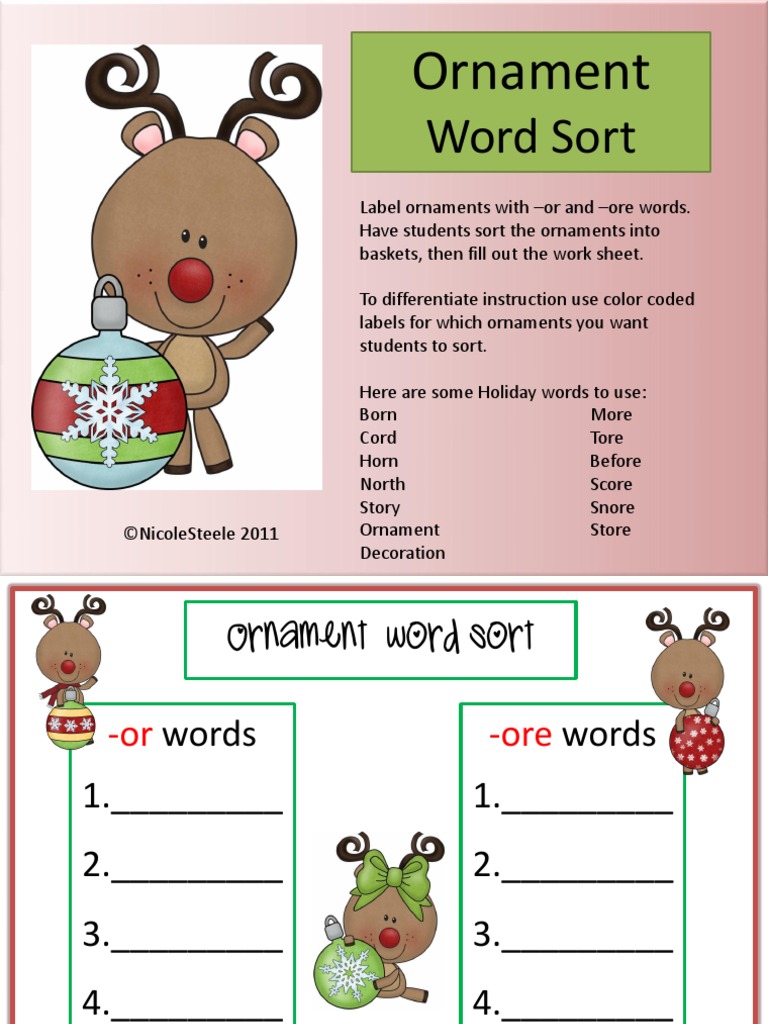 Ornament Word Sort - or - Ore Words | PDF | Language Arts & Discipline
