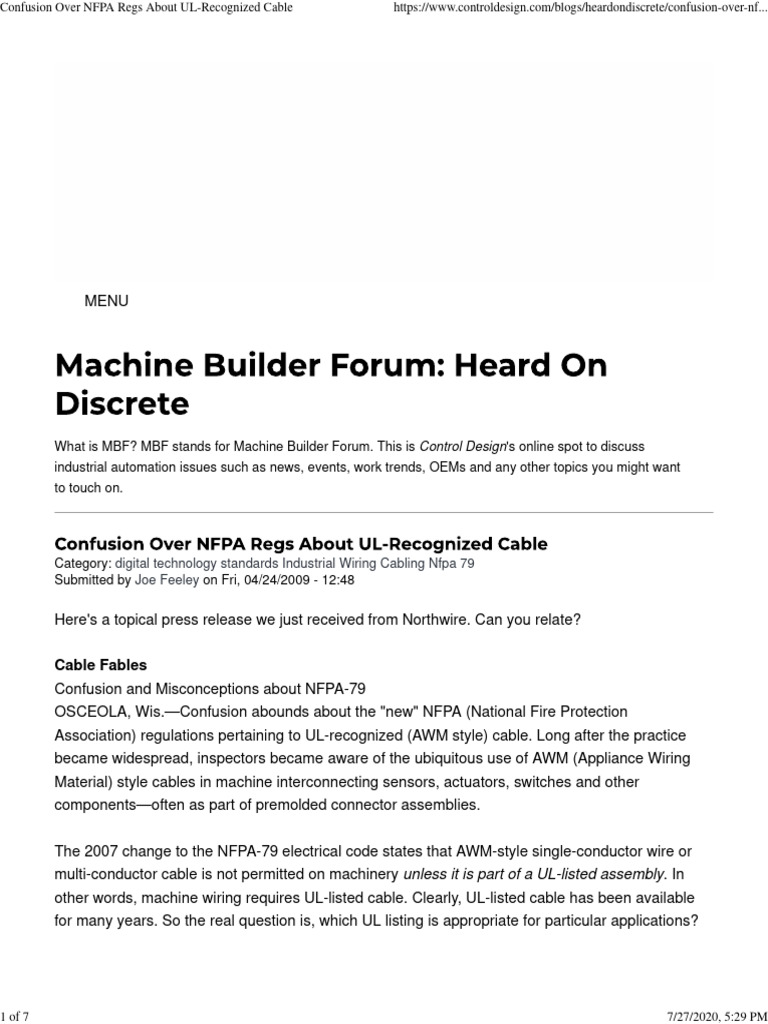 Confusion Over NFPA Regs About UL-Recognized Cable | PDF | Electrical ...
