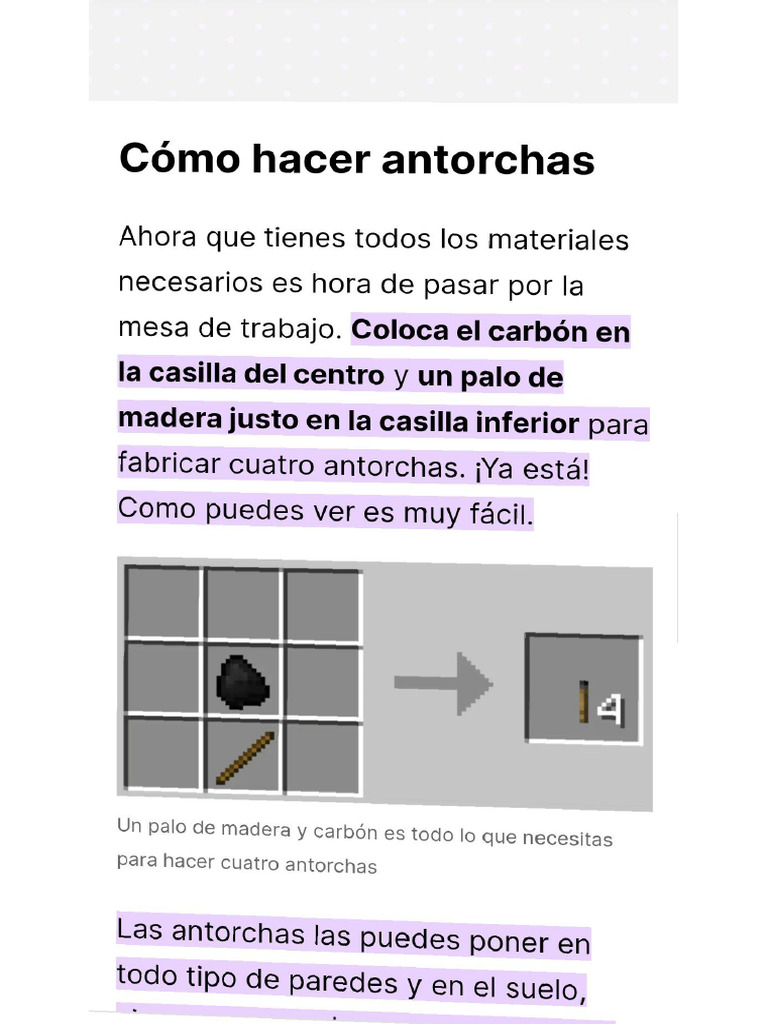 Cómo Hacer Una Antorcha en Minecraft | PDF