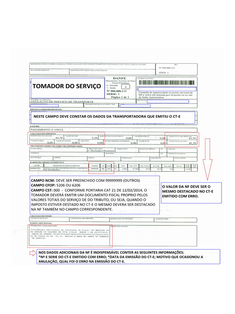 Modelo de Nota Fiscal de Anulação de Transporte PDF | PDF
