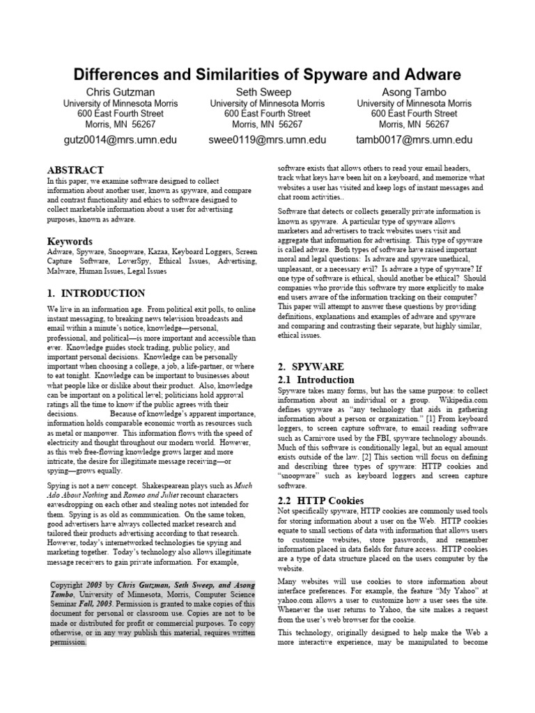 Differences and Similarities of Spyware and Adware | PDF | Spyware ...