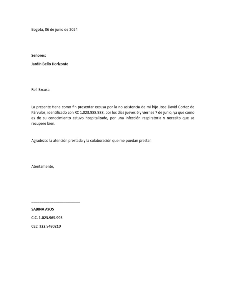 Excusa Ausencia Escolar por Salud | PDF | Derecho