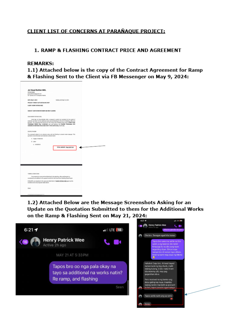 Client List of Concerns at Parañaque Project | PDF