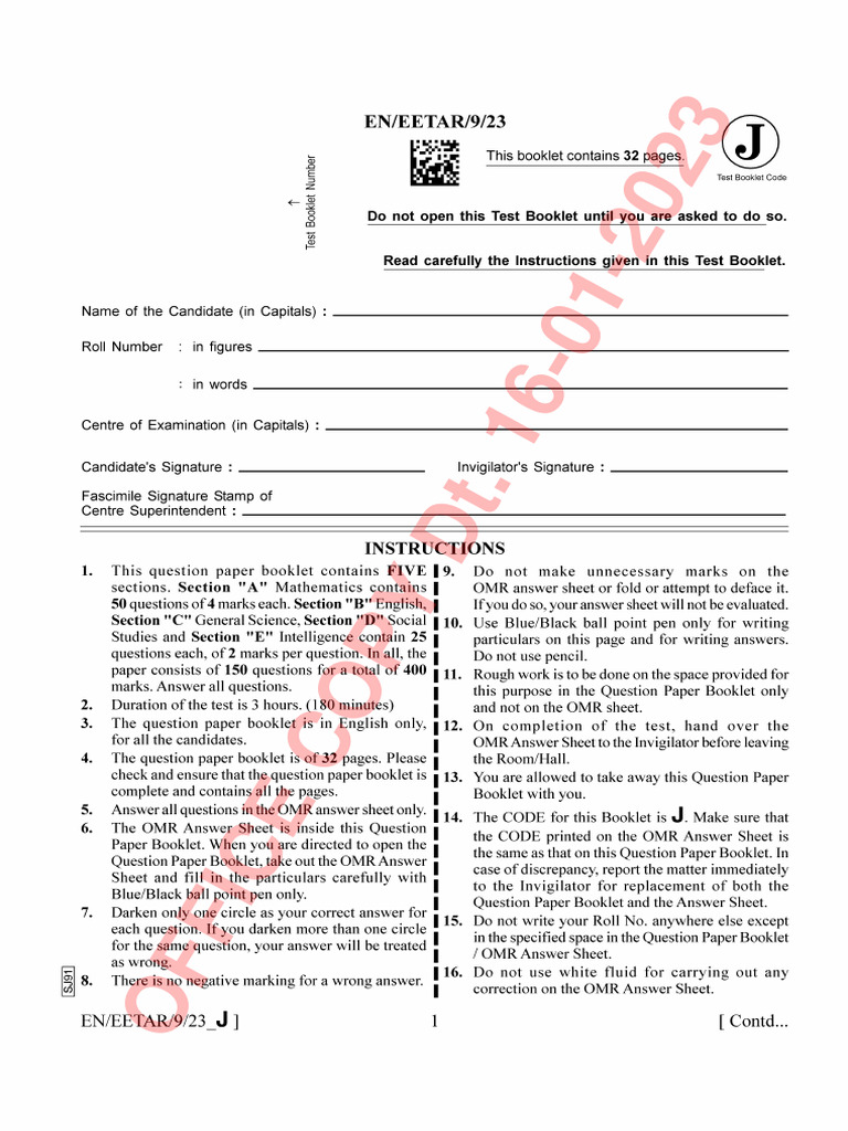 Sainik School Class 9 2023 Question Paper | PDF