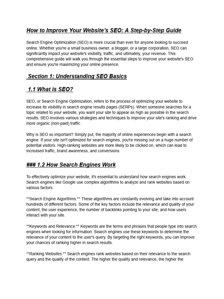 How To Improve Your Website's SEO - A Step-by-Step Guide | PDF | Search ... How To Improve Your Website's SEO - A Step-by-Step Guide | PDF | Search ...