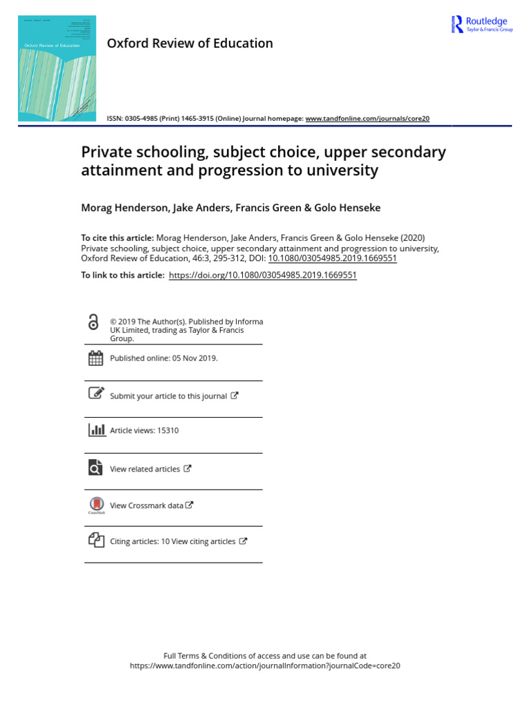 Private Schooling Subject Choice Upper Secondary Attainment and ...