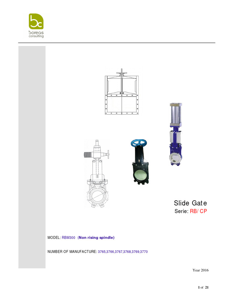 DOCUMENTATION BOREAS SLIDE GATE RBM300 PC 151693 PCO150507.0 (Slide Gate) | PDF | Valve | Pallet