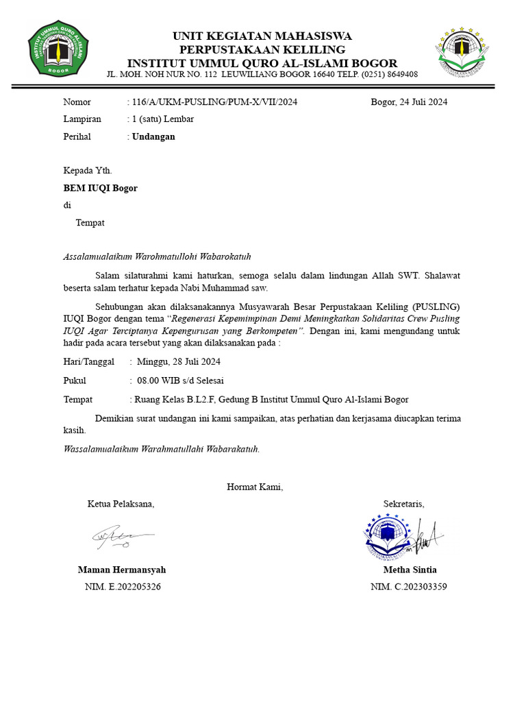 Surat Undangan Bem | PDF