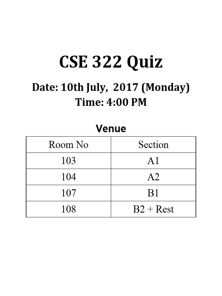 CSE 322 Quiz Seat | PDF CSE 322 Quiz Seat | PDF