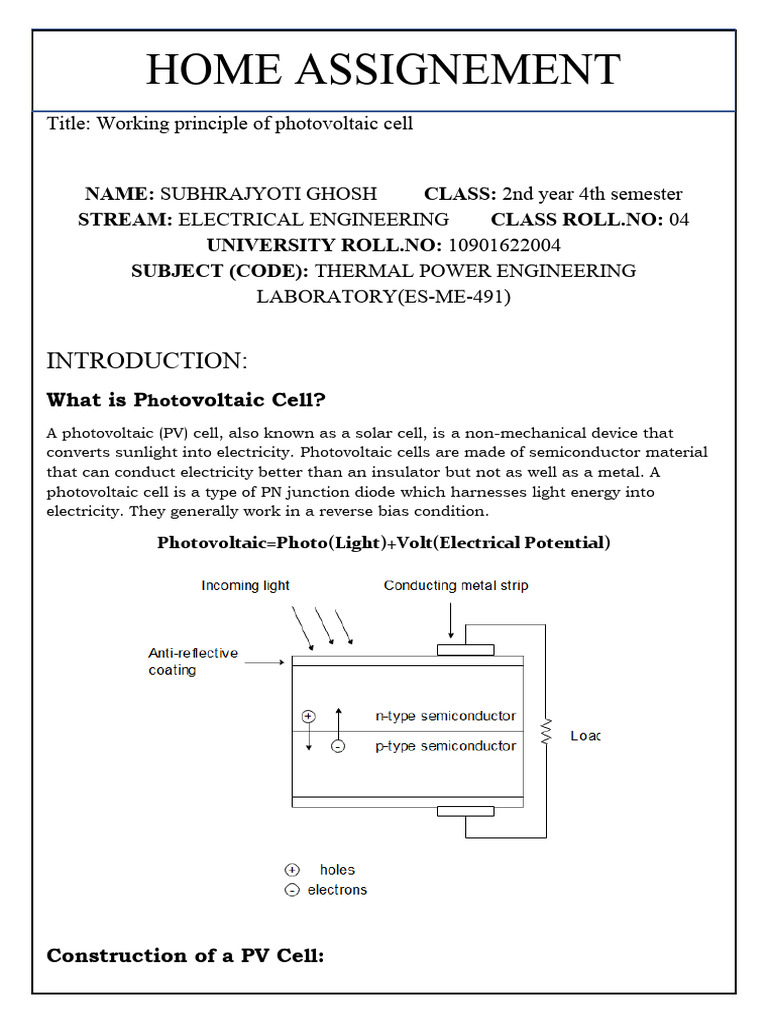 Thermal Lab Home Assignement (PV CELL) | PDF | Photovoltaics | Solar Cell