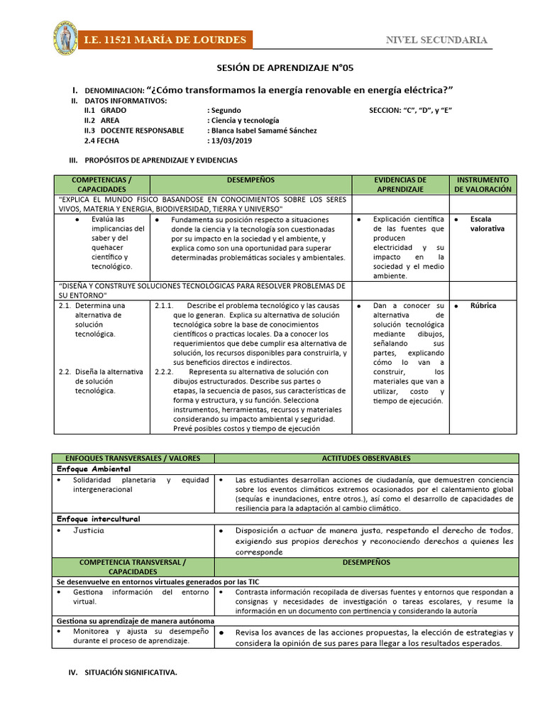 Sesión de Aprendizaje 05 | PDF | Maestros | Entorno natural