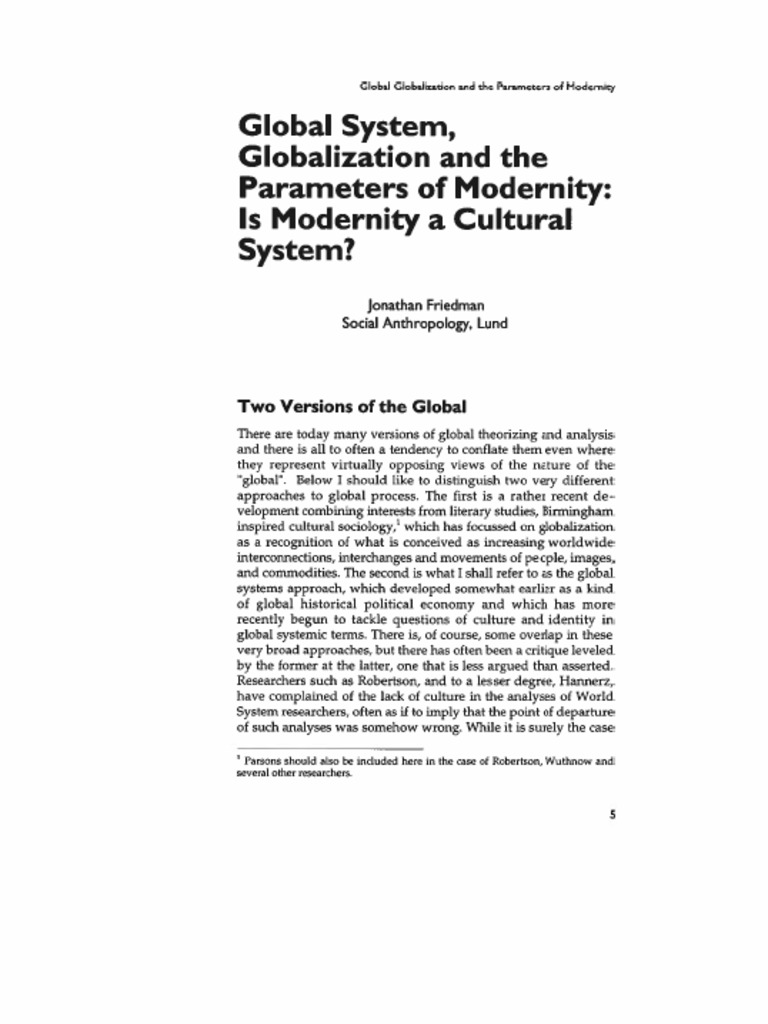 Friedman - Global System, Globalization and The Parameters of Modernity ...
