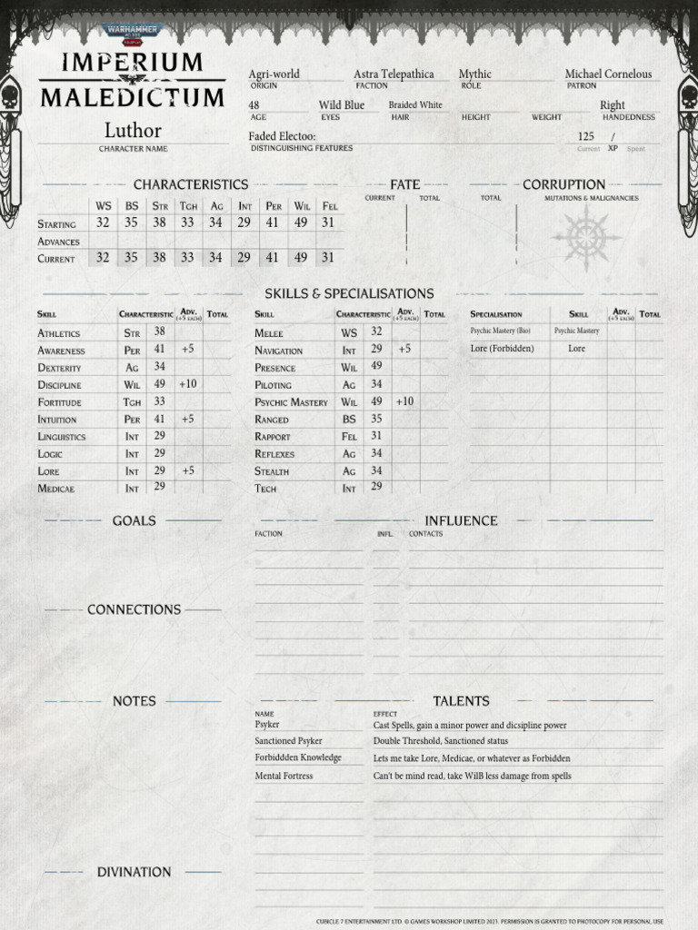 IM Character Sheet Form Fillable 230323 | PDF
