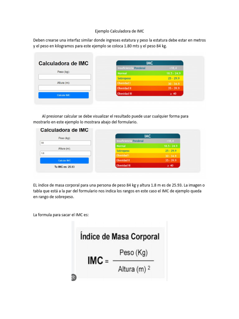Ejemplo Calculadora de IMC | PDF | Métodos y materiales de enseñanza | Salud y bienestar