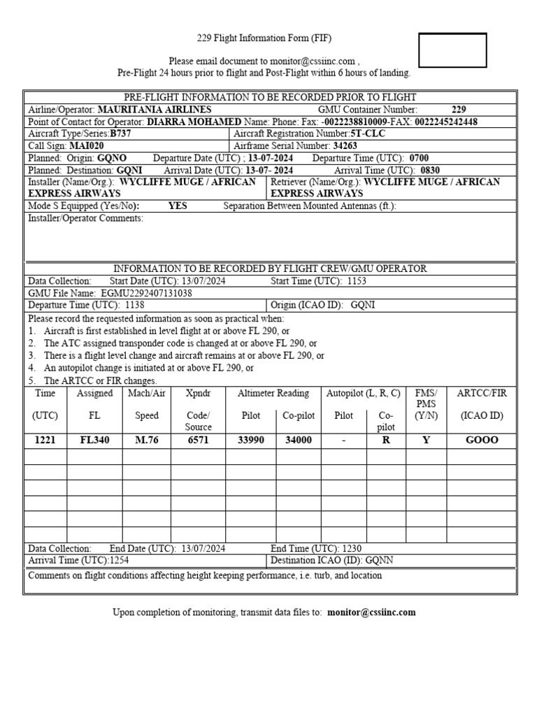 Flight Information Form FIF B737-700 | PDF | Transponder (Aeronautics ...