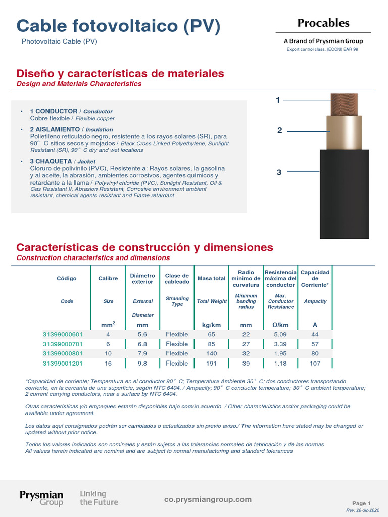 FT Cable PV Fotovoltaico - 0 | PDF | Materiales | Ingeniería de Edificación