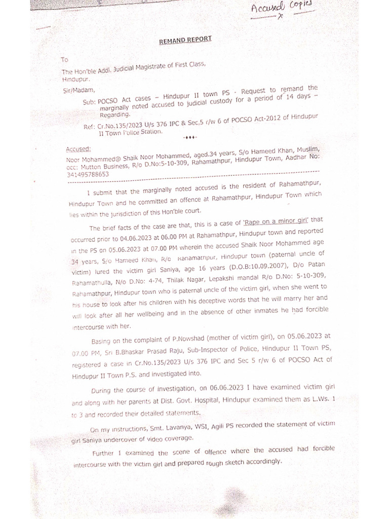 Noor Mohammed Remand Report and Fir | PDF