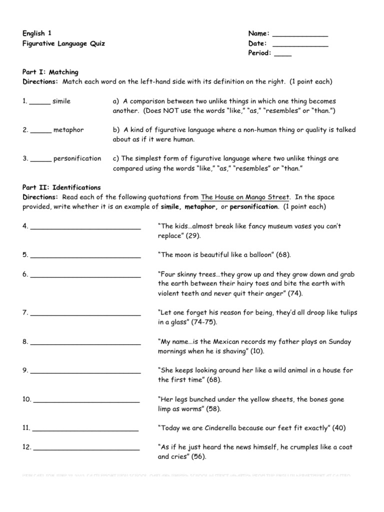 Fig Lang Quiz | PDF | Language Arts & Discipline | Young Adult