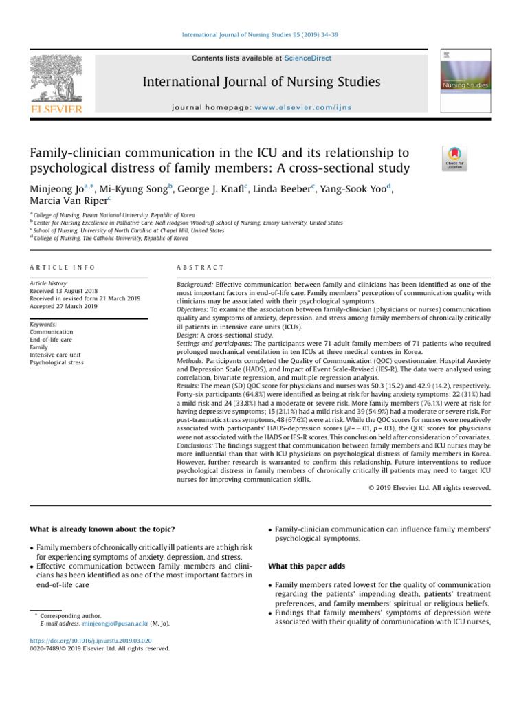 Family-Clinician Communication in The ICU and Its Relationship To | PDF ...