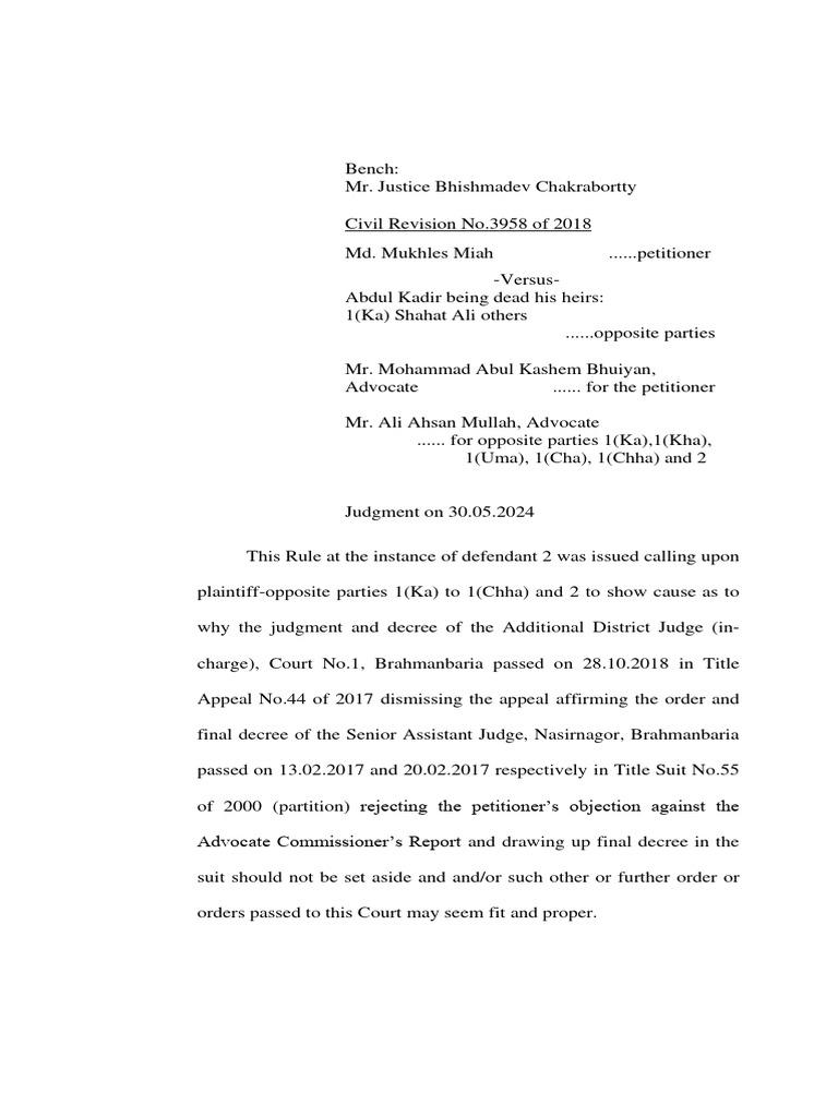 Partition Dispute Ruling: Md. Mukhles Miah | PDF | Lawsuit | Judgment (Law)