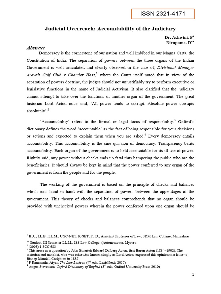 Judicial Accountability in India | PDF | Impeachment | Separation Of Powers