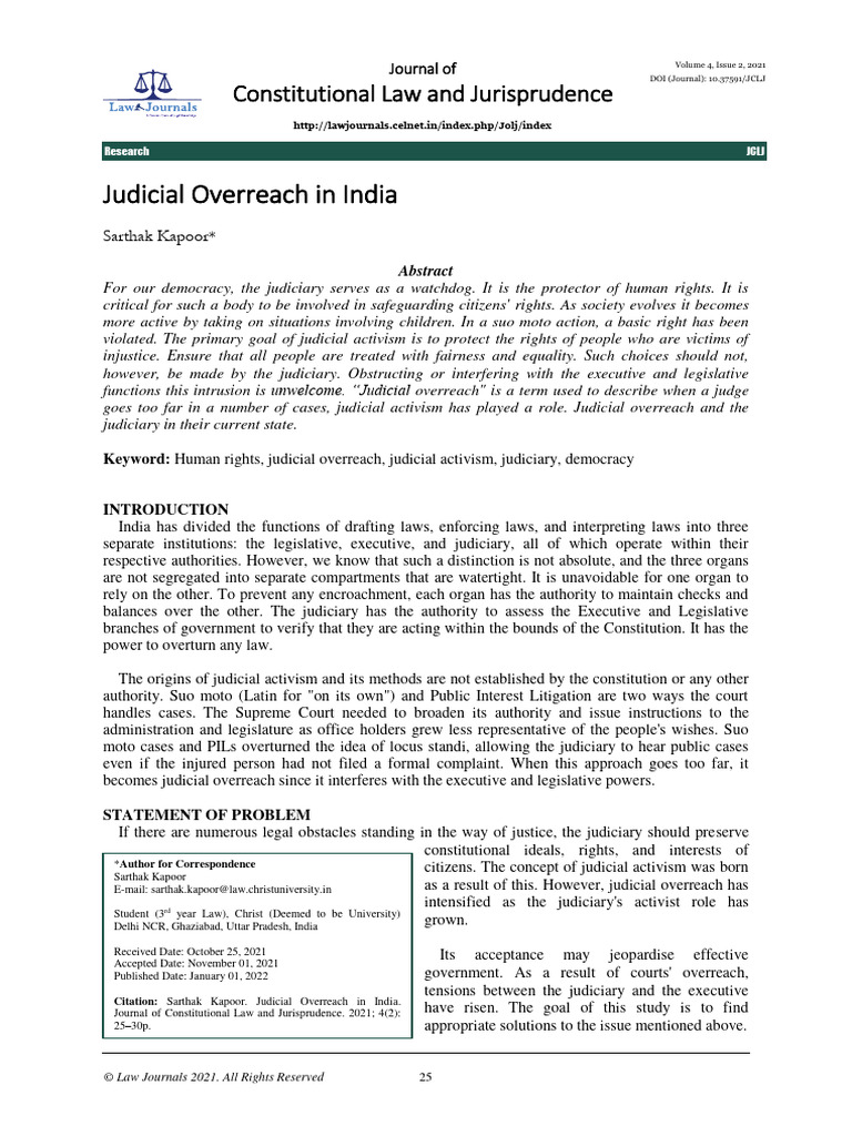 Judicial Overreach in India | PDF | Judiciaries | Separation Of Powers