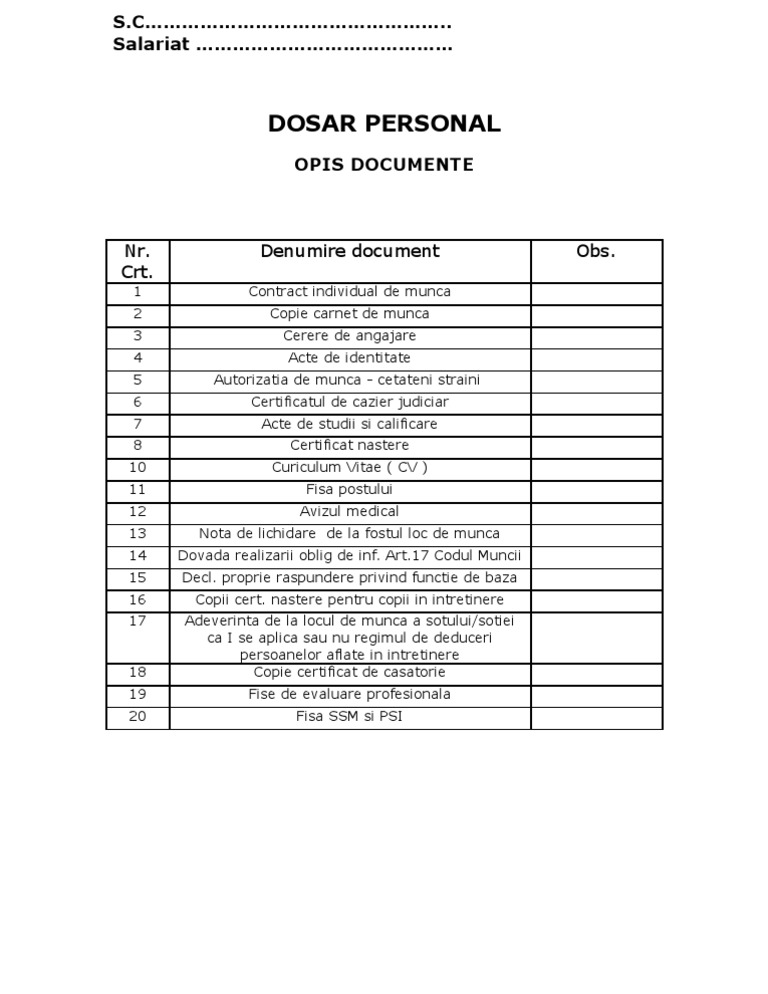 Dosar Personal-Opis Documente | PDF