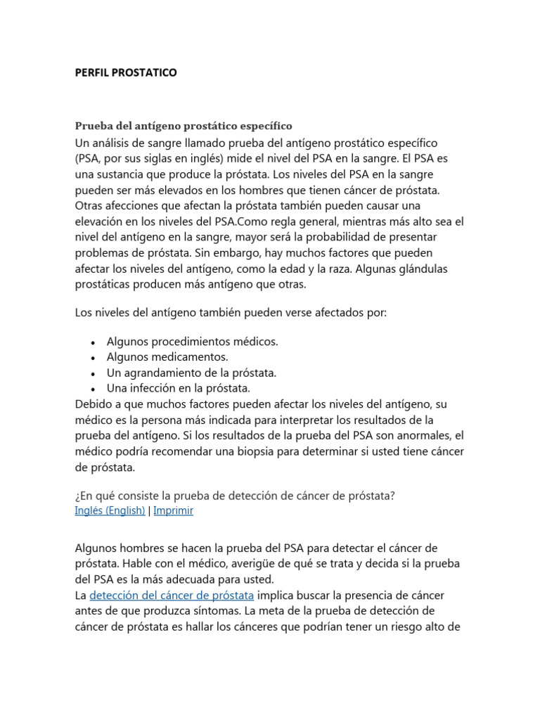 Perfil Prostatico | PDF | Antígeno específico de la próstata | Cancer ...