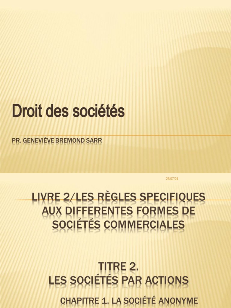 Définition de la Société Anonyme (SA) | PDF | Répartition | Actionnaire