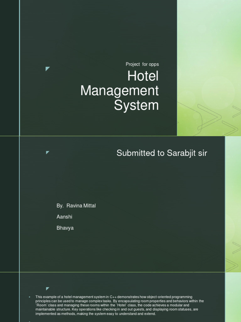 Hotel Management System: Project For Opps | PDF | Class (Computer Programming) | Object Oriented ...