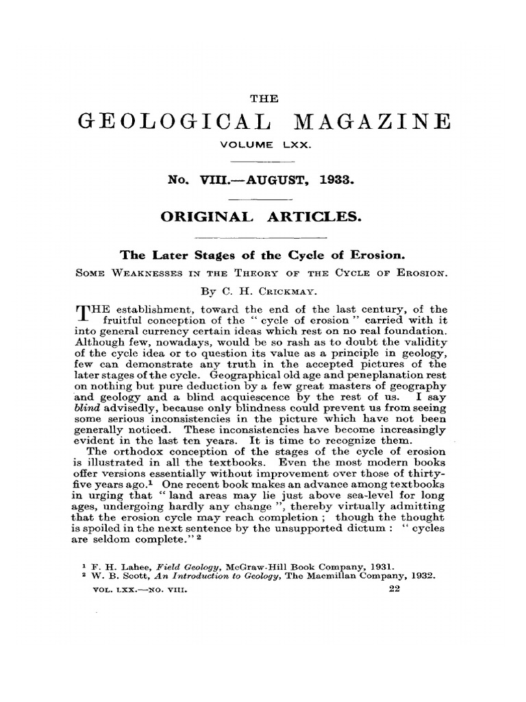 Crickmay 1933 LATERALRIVERPLANATION | PDF | Erosion | Valley