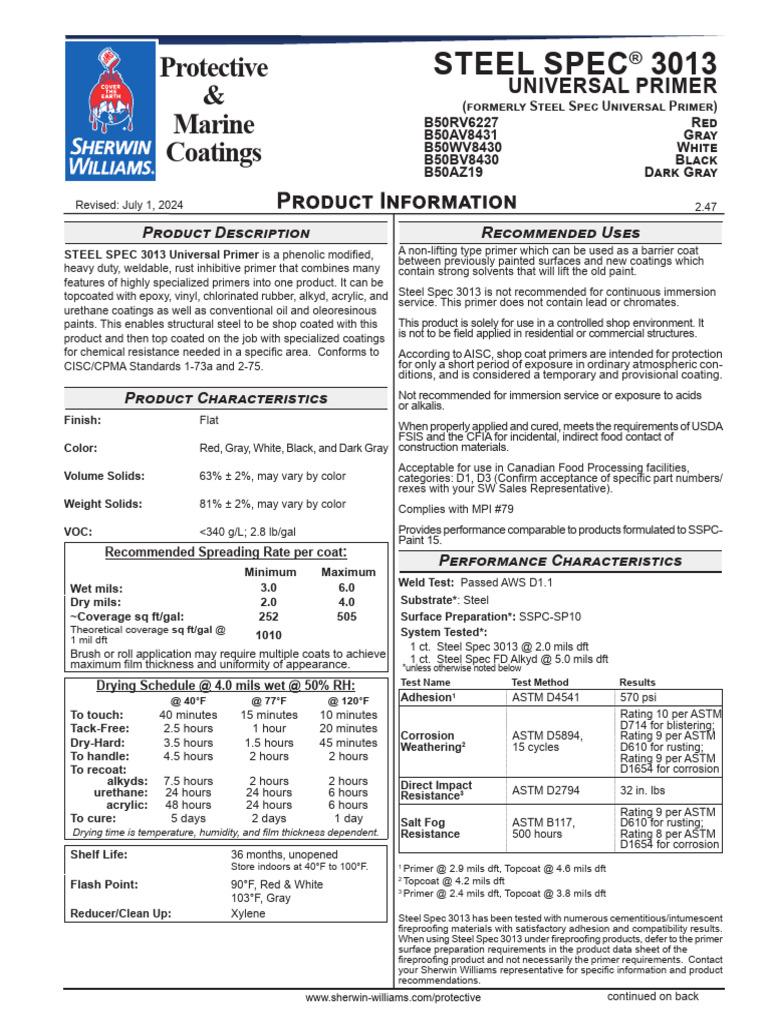 Sherwin Williams STEEL SPEC 3013 | PDF | Paint | Chemical Substances