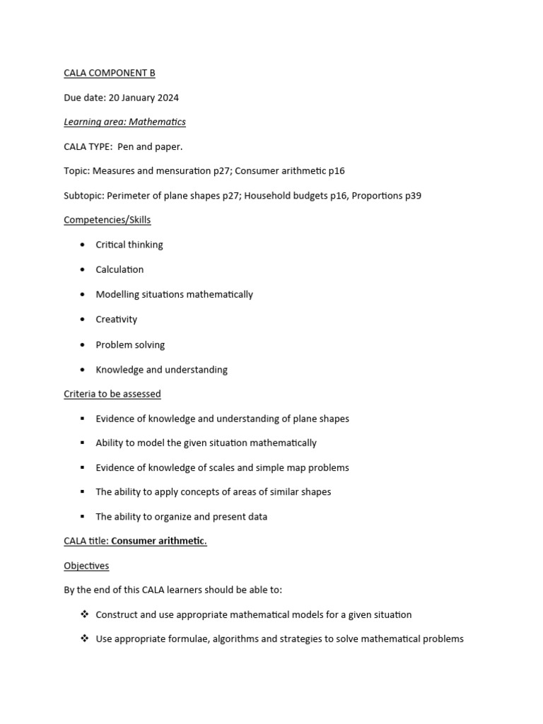 Component B Maths Cala | PDF | Mathematics | Learning