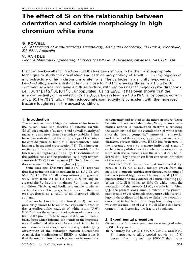 The Effect of Si On The Relationship Between Orientation and Carbide ...