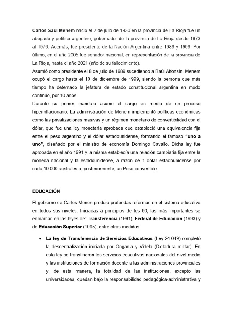 Carlos Menem | PDF | Ciencias sociales