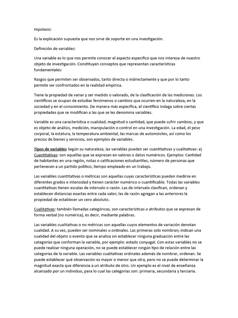 Hipotesis y variable | Descargar gratis PDF | Investigación ... Hipotesis y variable | Descargar gratis PDF | Investigación ...