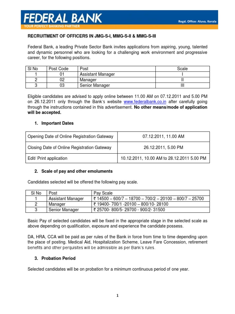 Recruitment of Officers in Jmg-S-I, Mmg-S-Ii & Mmg-S-Iii: Your Perfect Banking Partner | PDF ...