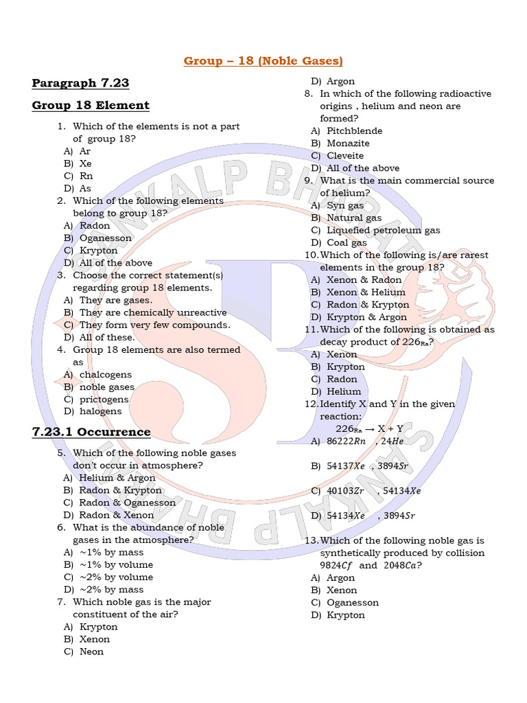 Inert Gas Family | PDF | Argon | Gases