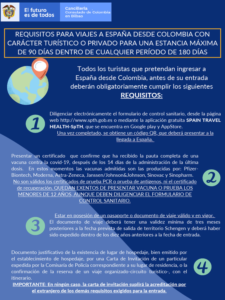 Requisitos para Viajes A Espana Desde Colombia Por Estancia Maxima de 90 Dias | PDF | Visa de viaje