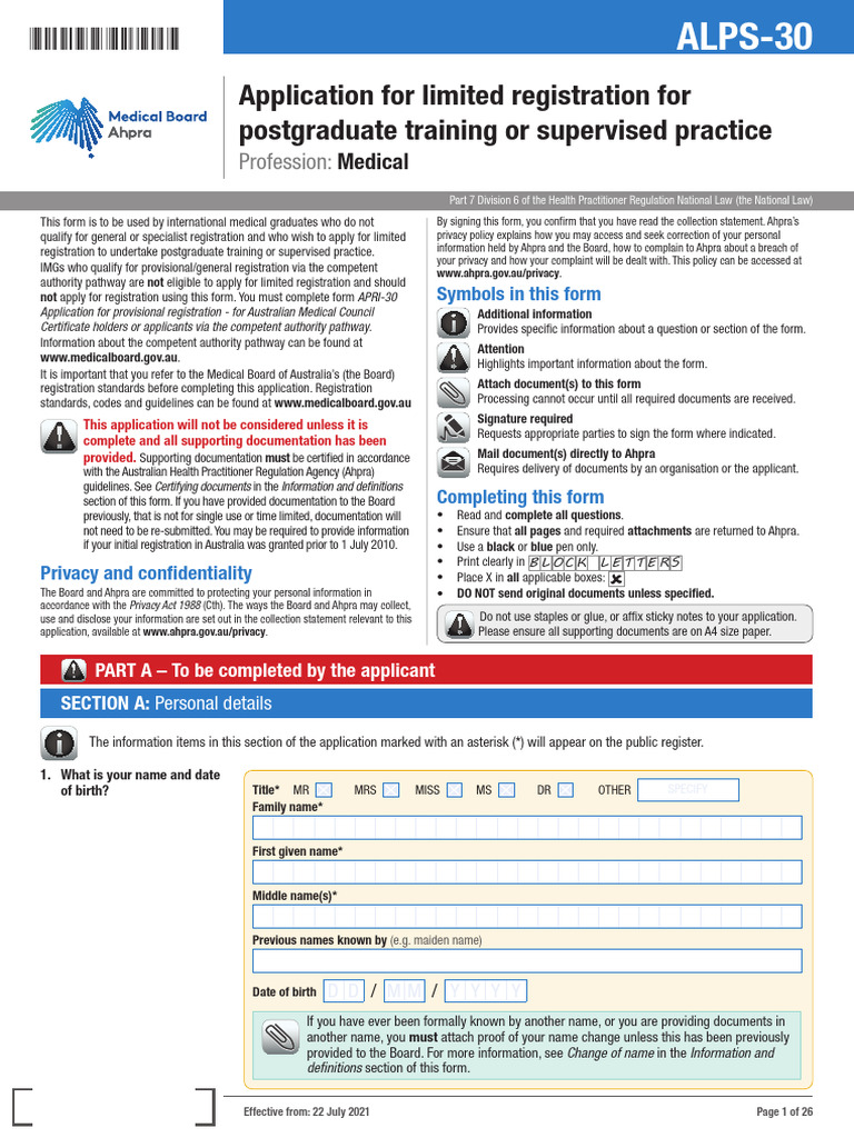 Medical Board Application For Limited Registration For Postgraduate Training or Supervised ...