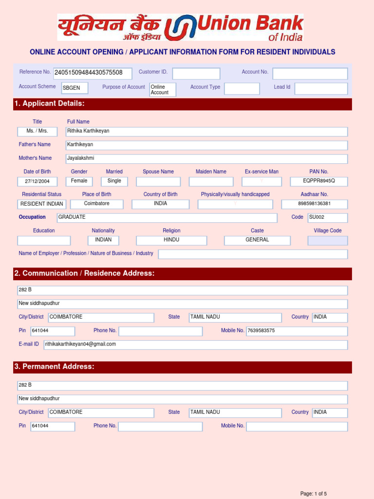 Online Account Opening Form for Residents | PDF | Banks | Cheque