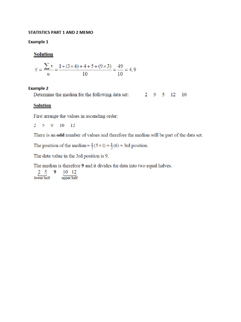 Statistics Part 1 and 2 Memo-3 | PDF