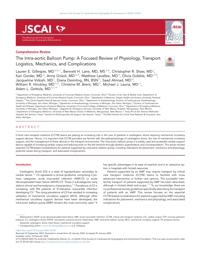 Intraaortic Ballon Pump JSCAI 2024 | PDF | Blood Pressure | Heart