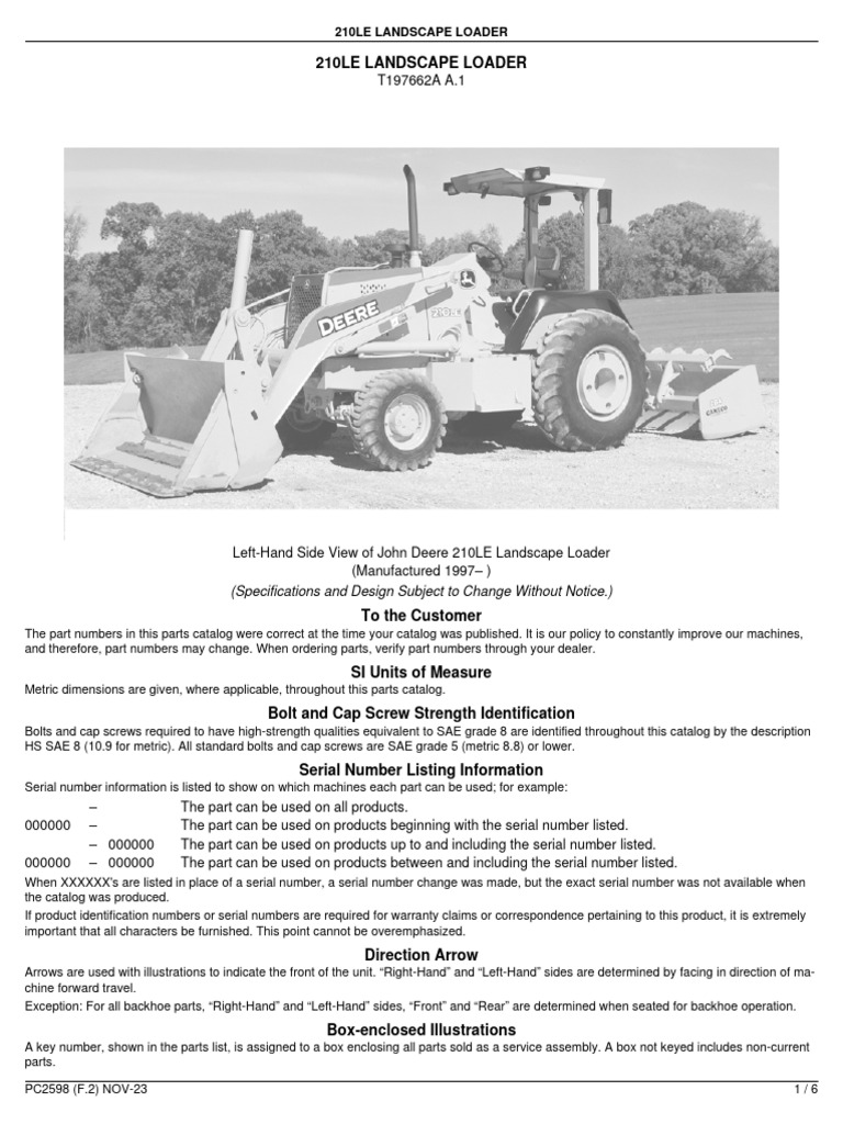 John Deere 210LE Loader Specifications | PDF | Screw | Loader (Equipment)